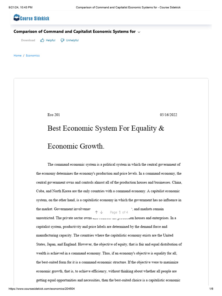Comparison of Command and Capitalist Economic Systems For - Course ...