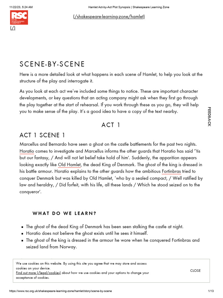 Hamlet Act 1 Scene-by-Scene Summary | PDF | Hamlet