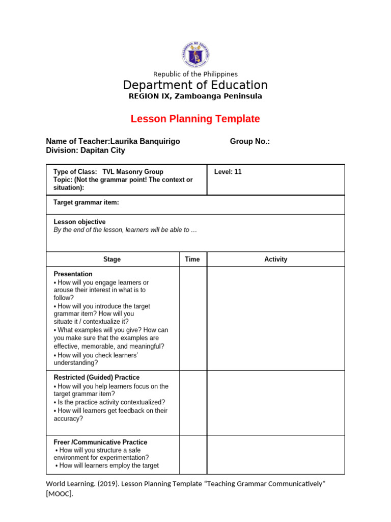 Lesson Planning Template Per LAC Session | PDF