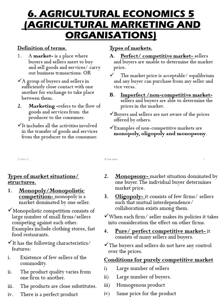 Agricultural Marketing and Market Types | PDF | Elasticity (Economics ...