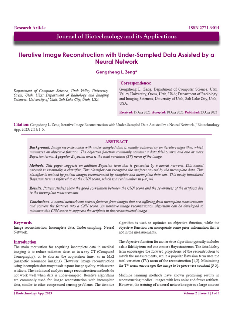 Iterative Image Reconstruction With Under-Sampled Data Assisted by A ...