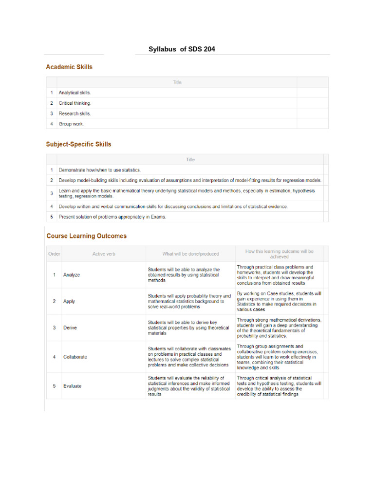 Syllabus of SDS 204 | PDF