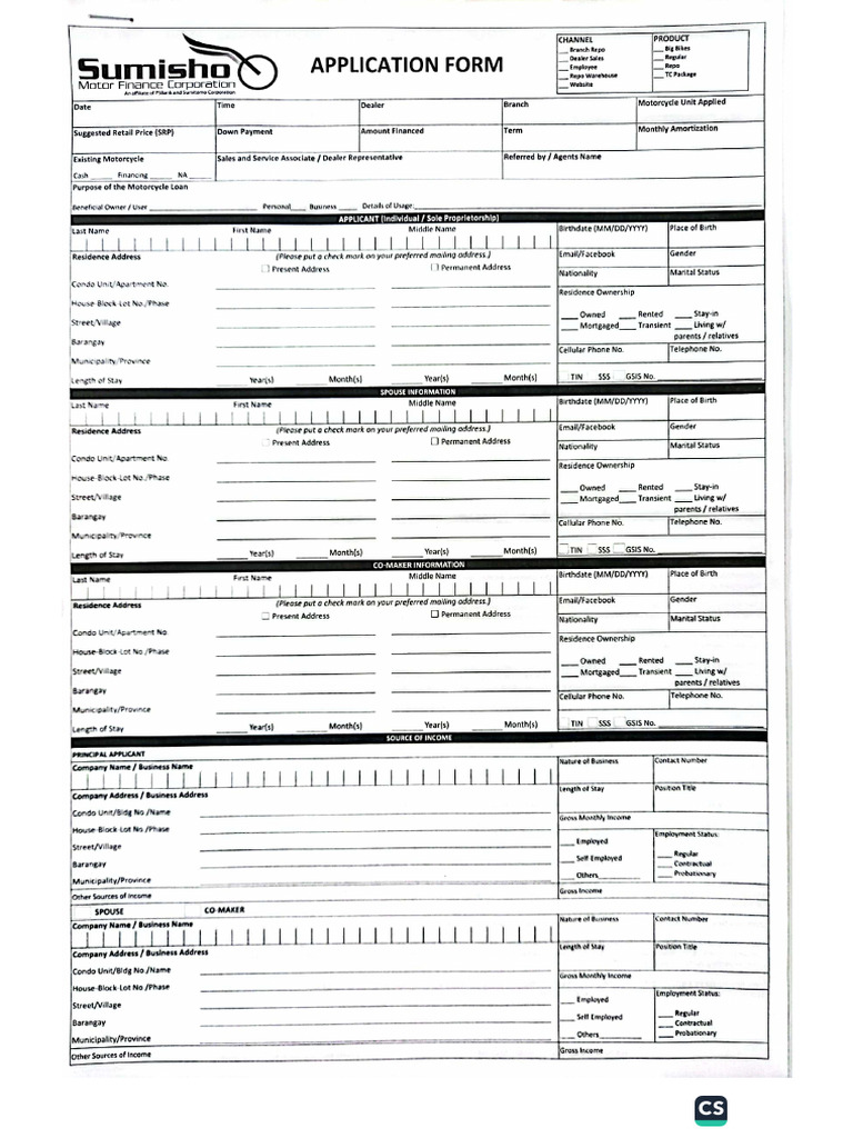 Sumisho Application Form | PDF