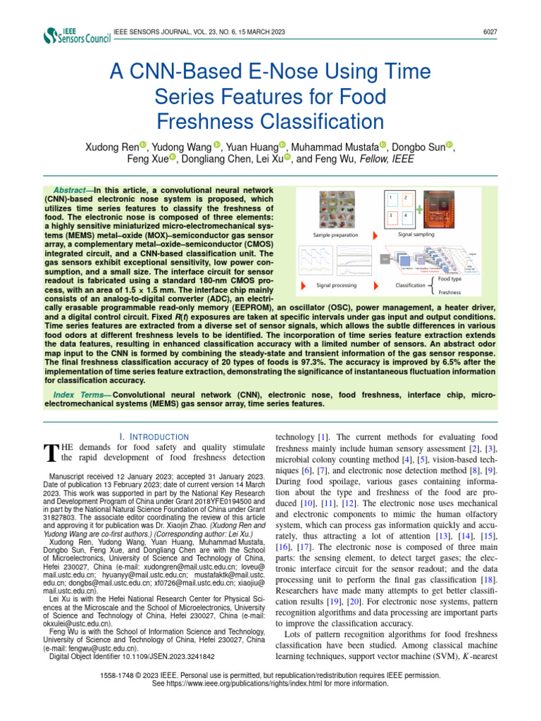 A CNN-Based E-Nose Using Time Series Features For Food Freshness Classification | PDF | Analog ...