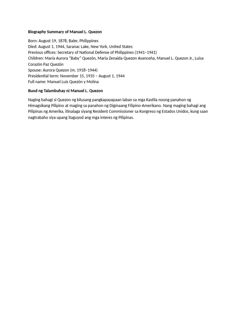 Biography Summary of Manuel L | PDF