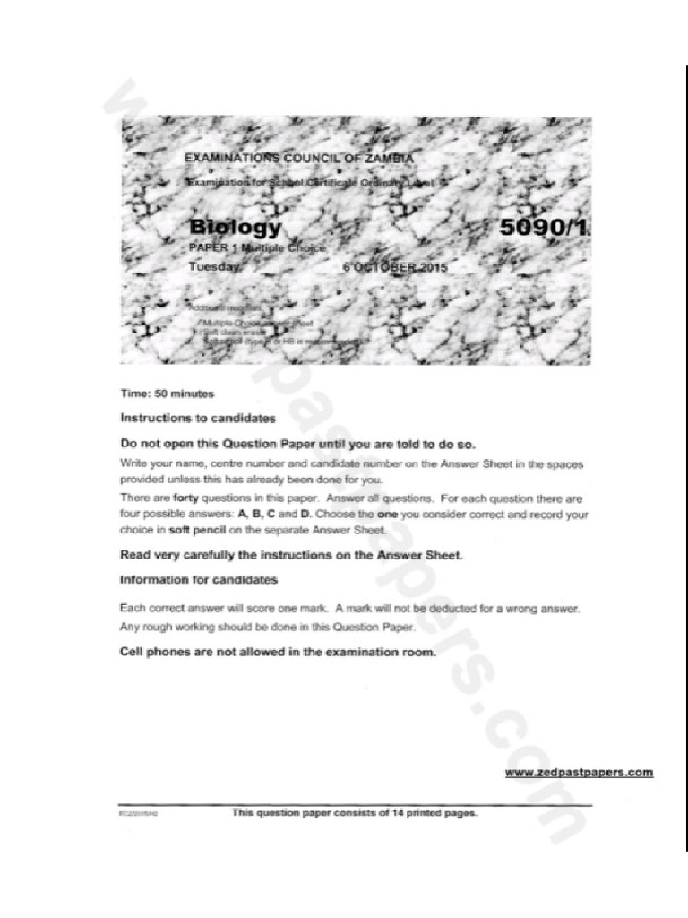 G12 Biology P1 2015 | PDF