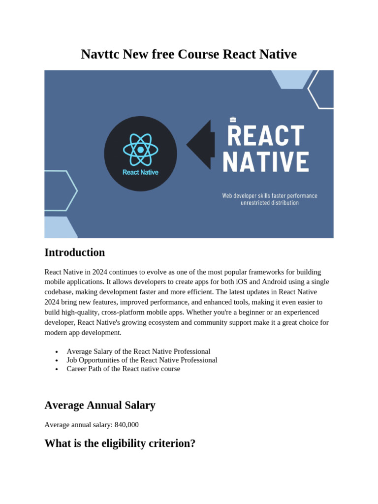 Navttc New Free Course React Native | PDF | Mobile App | Cross Platform Software