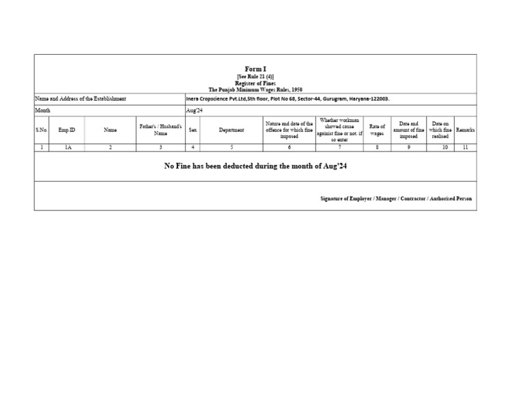 Register of Fines - Form 1 Format | PDF