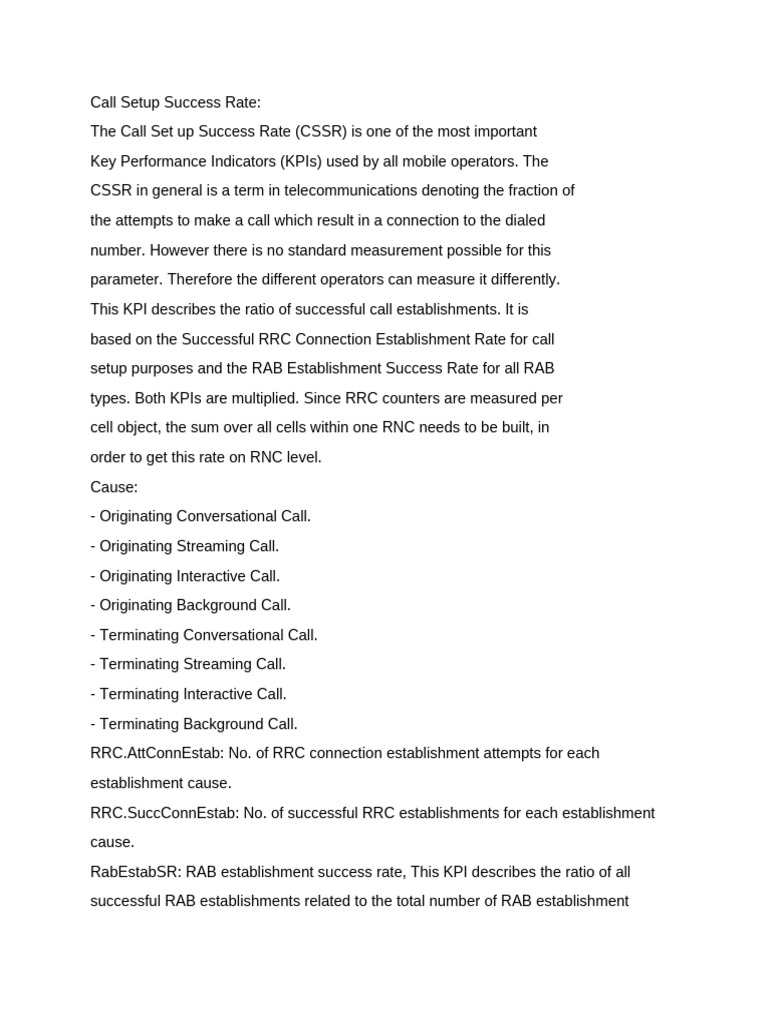 Call Setup Success Rate | PDF