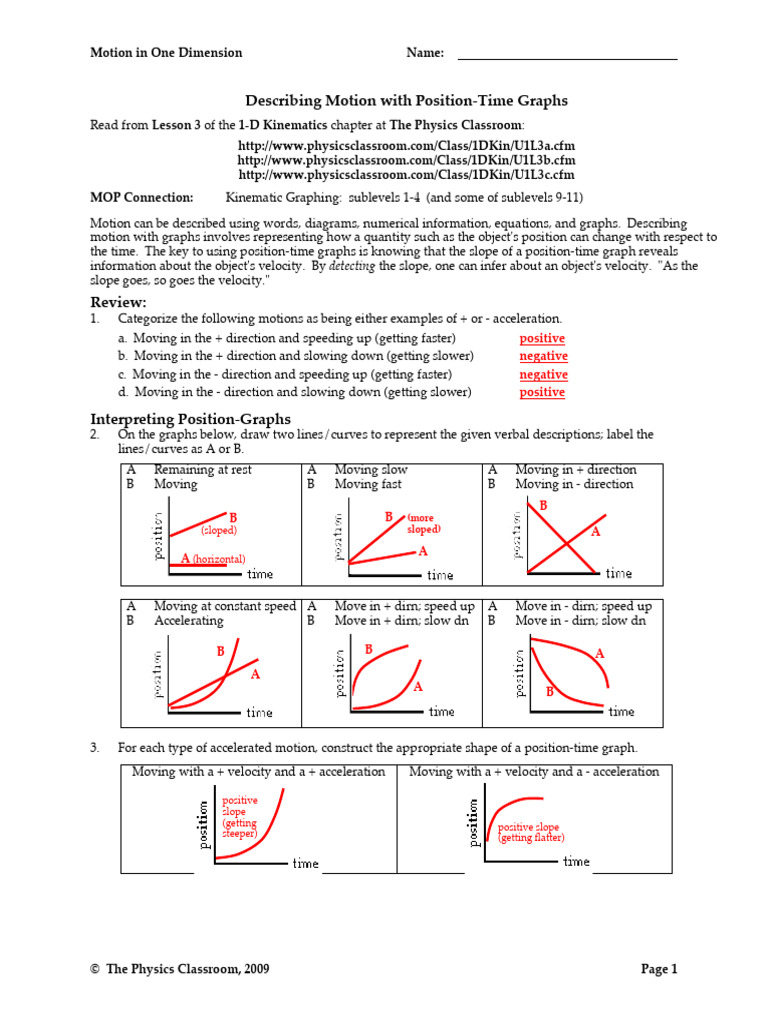 Answers Motion Graphs 1 | PDF | Velocity | Kinematics