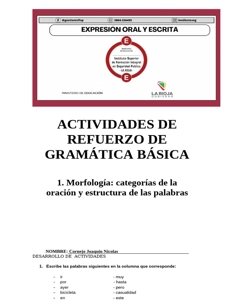 Actividades de Refuerzo de Gramatica Basica para La Eso-1 | PDF ...
