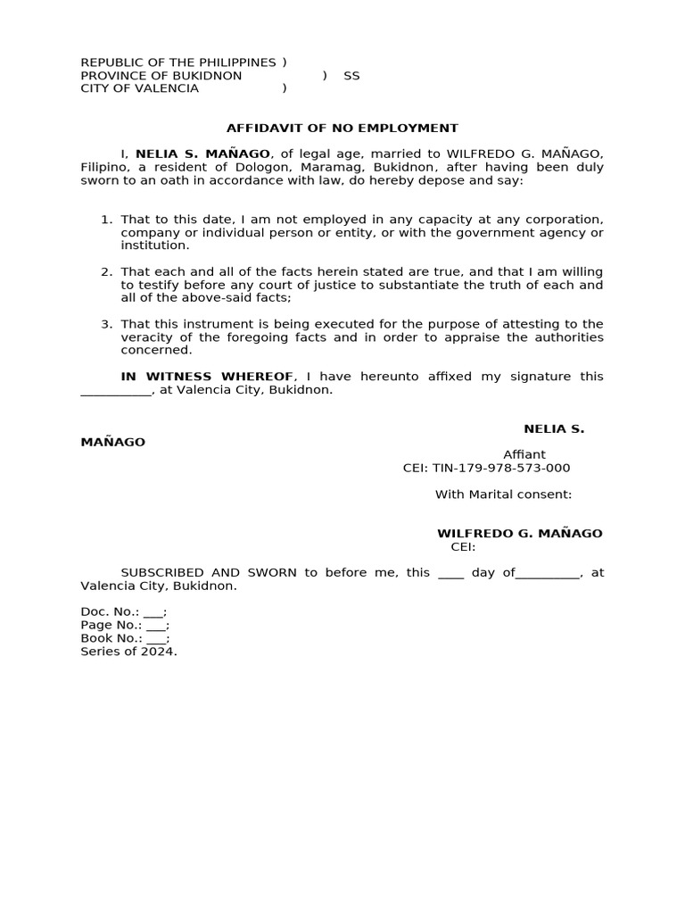 Affidavit of No Employment | PDF