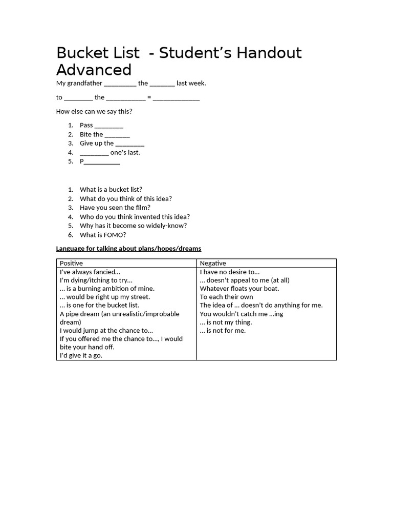 Bucket List Discussion Guide | PDF