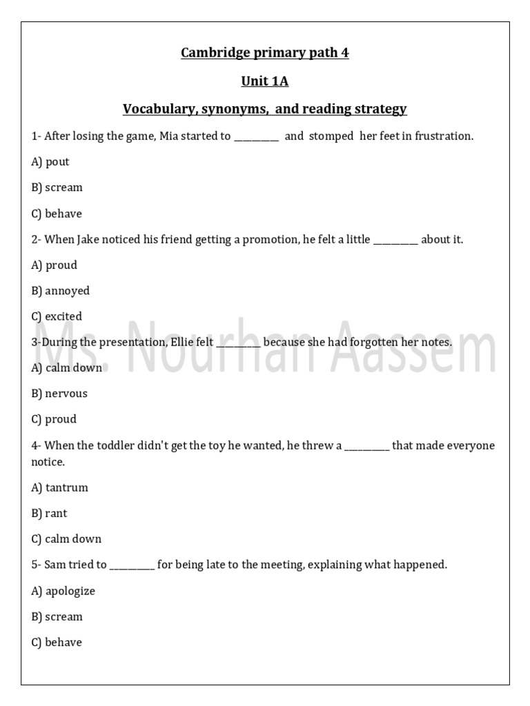 Cambridge Primary Path 4 - Unit 1 Lesson 1 - Vocabulary | PDF