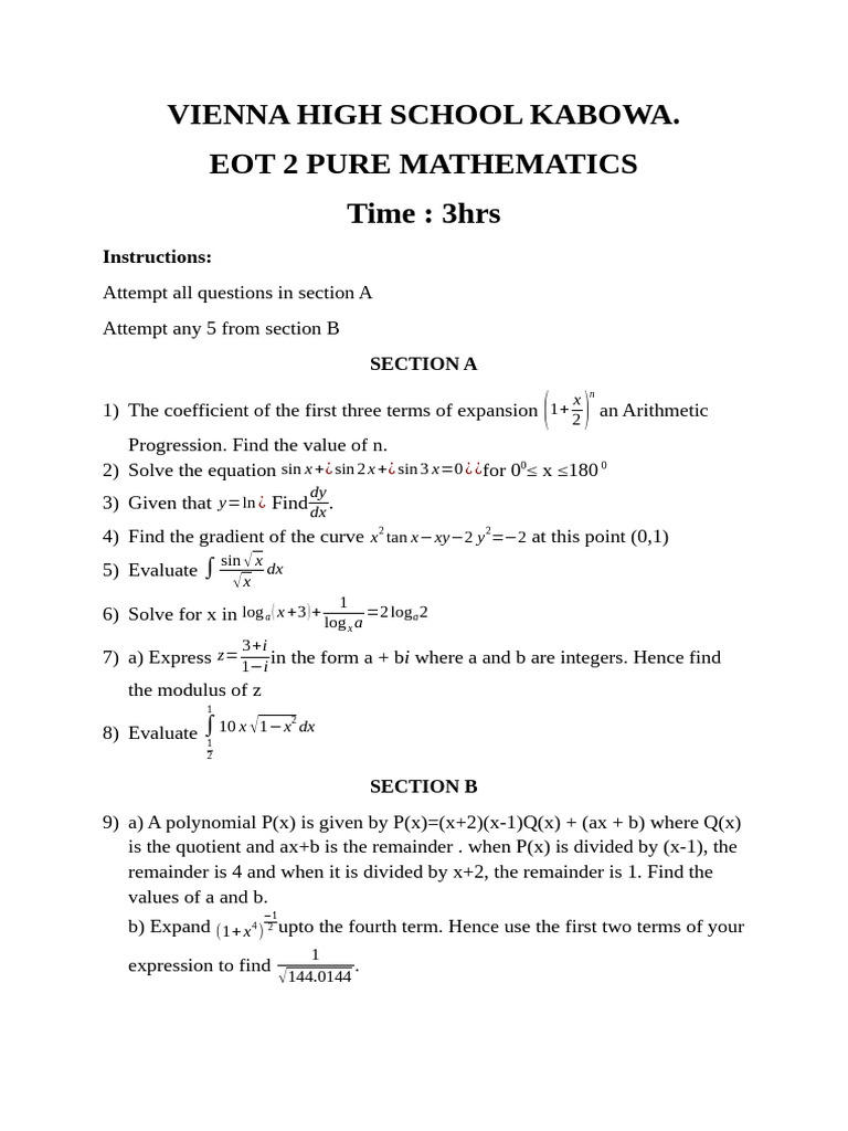 S5 math | PDF | Equations | Polynomial