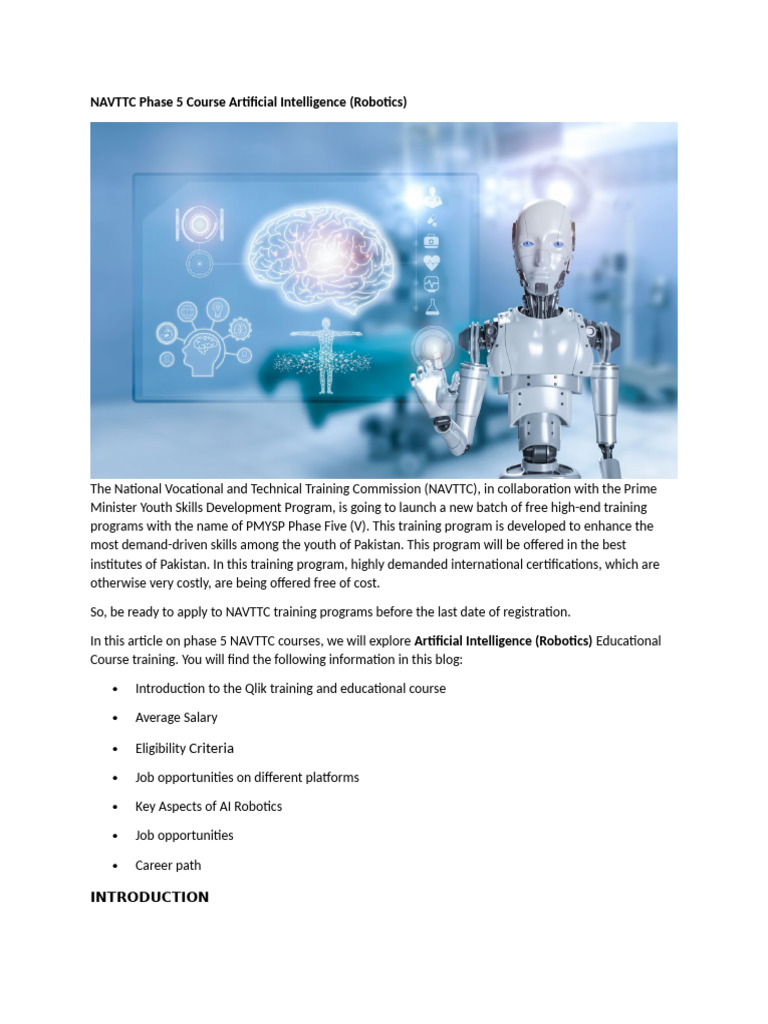 NAVTTC Phase 5 Course Artificial Intelligence (Robotics) | PDF ...