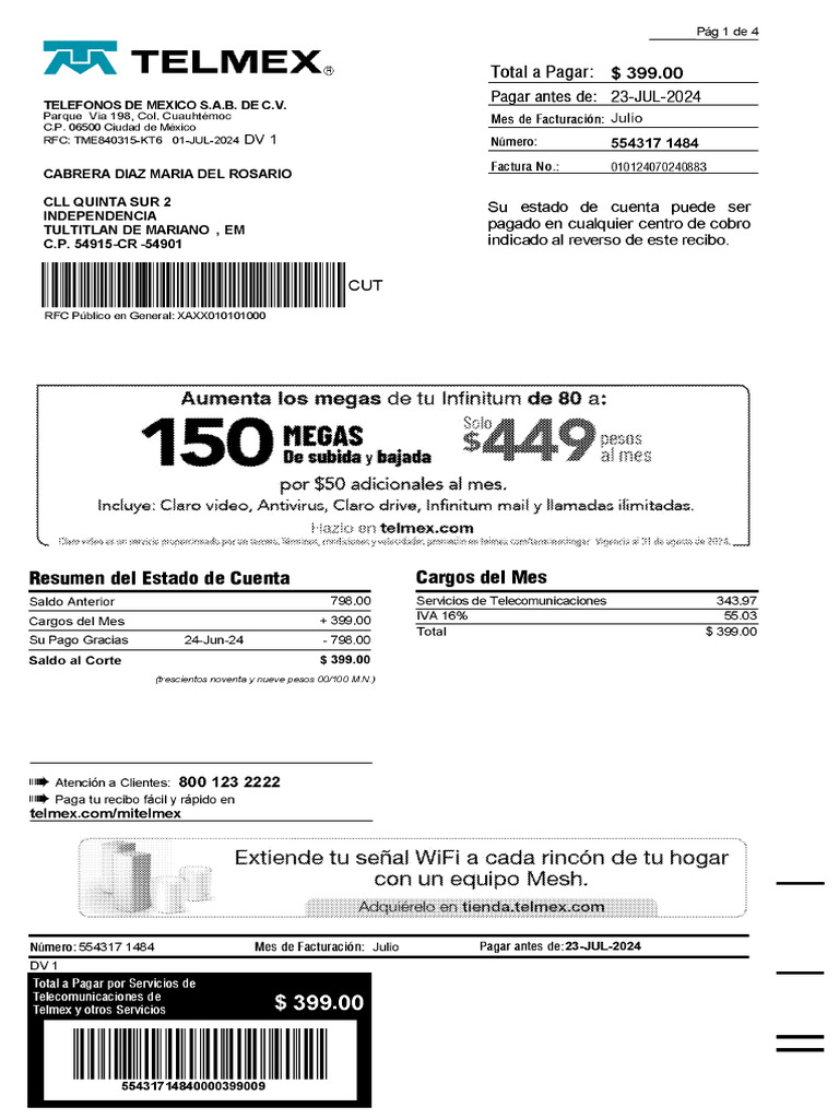 Recibo Telmex | PDF