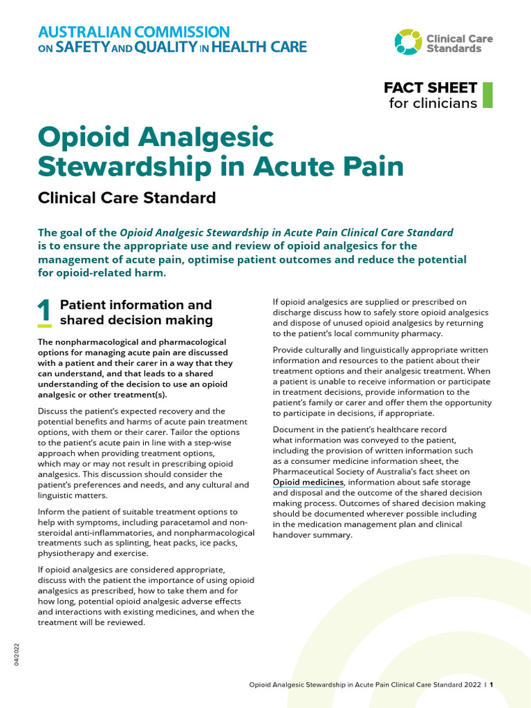 Opioid Analgesic Stewardship in Acute Pain Clinical Care Standard ...