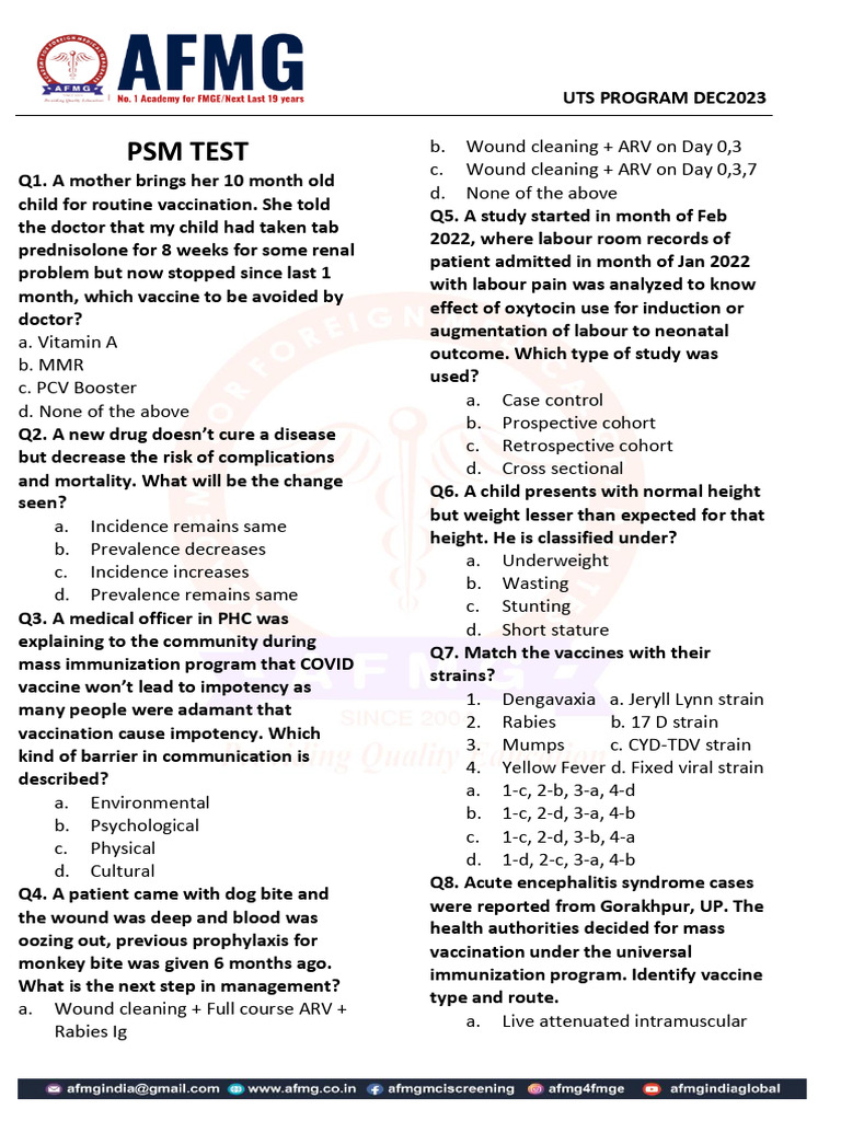 Uts Psm Test-2023 | PDF | Nutrients | Clinical Medicine