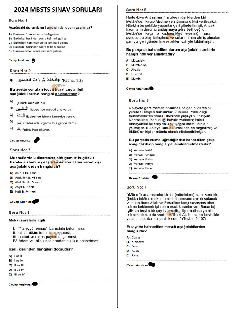 2024 Mbsts Sinav Sorulari - Kopyası | PDF