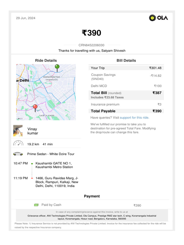 Ola bill | PDF | Invoice | Payments