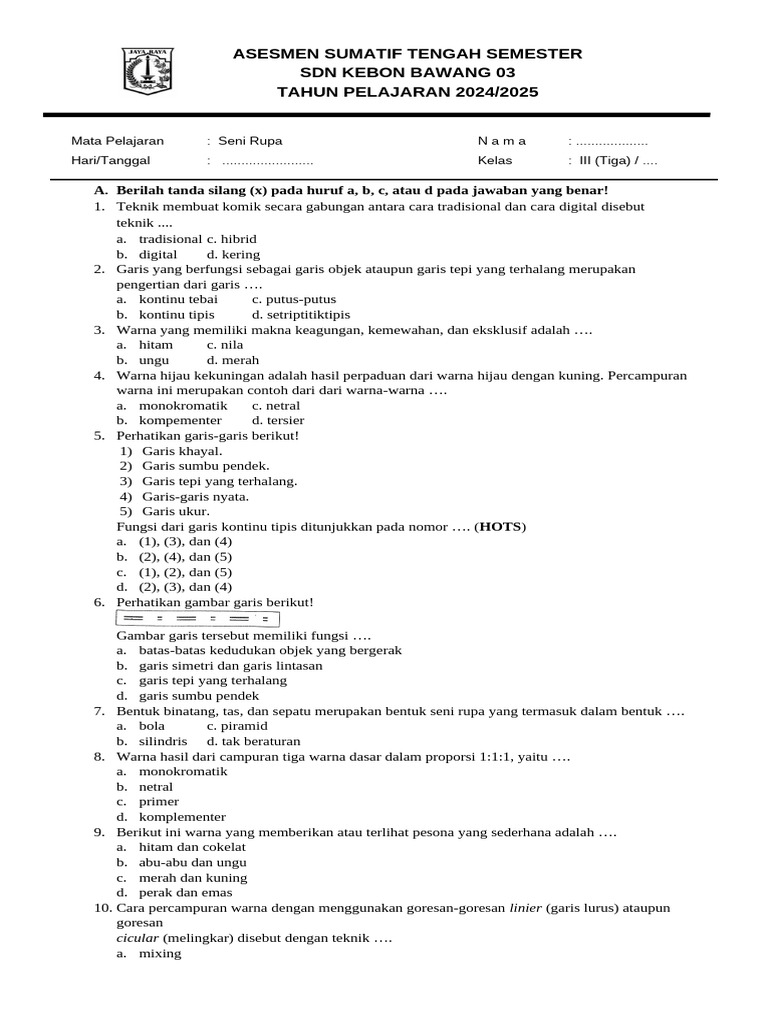 Soal Seni Rupa Kelas 3 | PDF