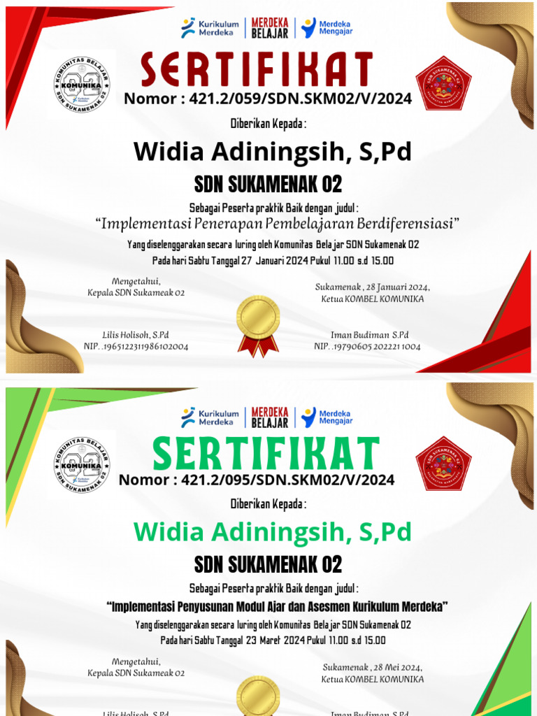 Sertifikat Praktik Baik SDN Sukamenak | PDF