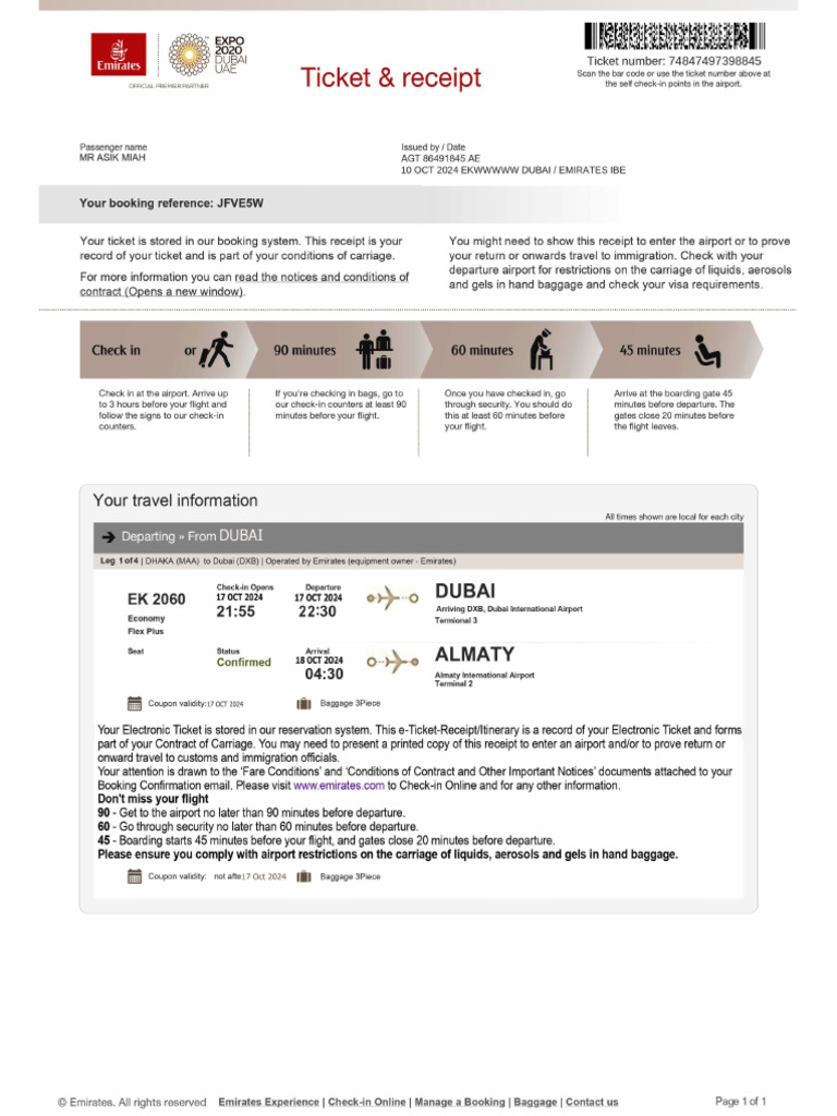 MR Asik Miah Air Ticket | PDF