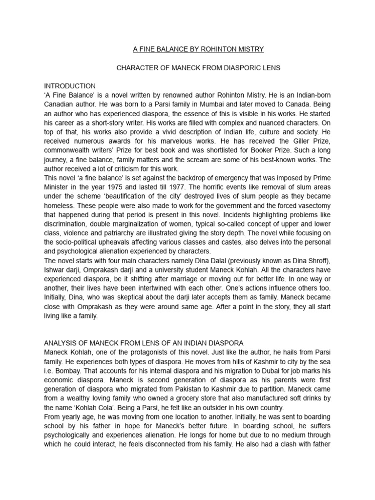 A Fine Balance by Rohinton Mistry | PDF