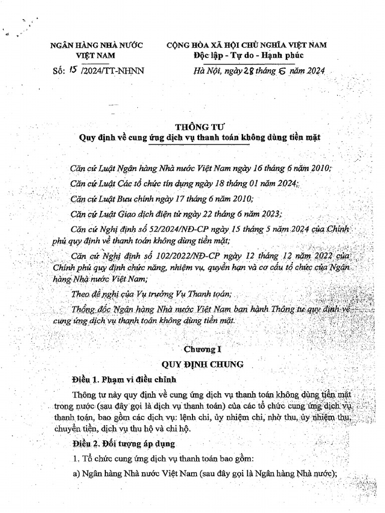 TT 15 Ve Thanh Toan Ko Dung Tien Mat | PDF