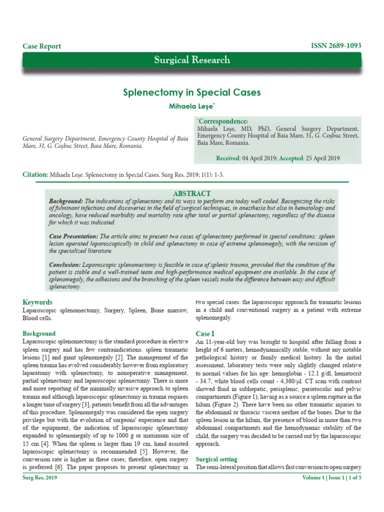 Splenectomy in Special Cases | PDF | Spleen | Surgery