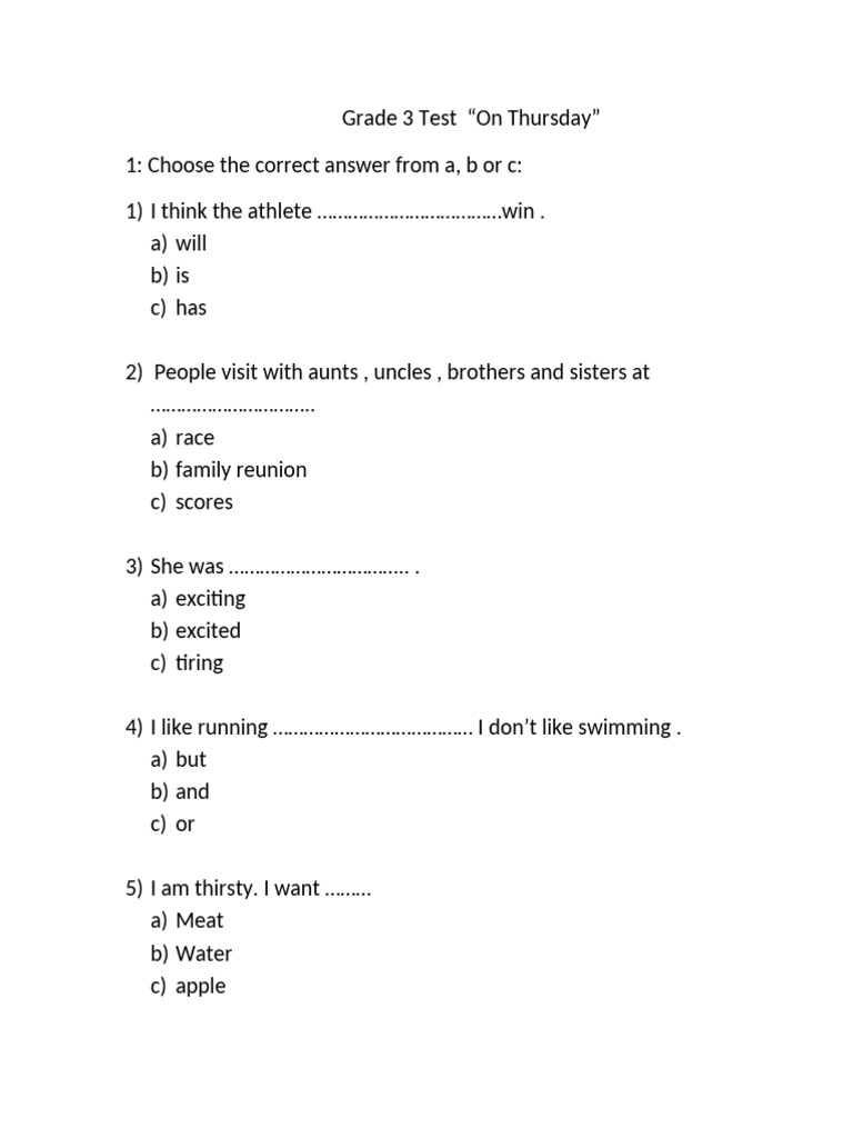Grade 3 Test | PDF