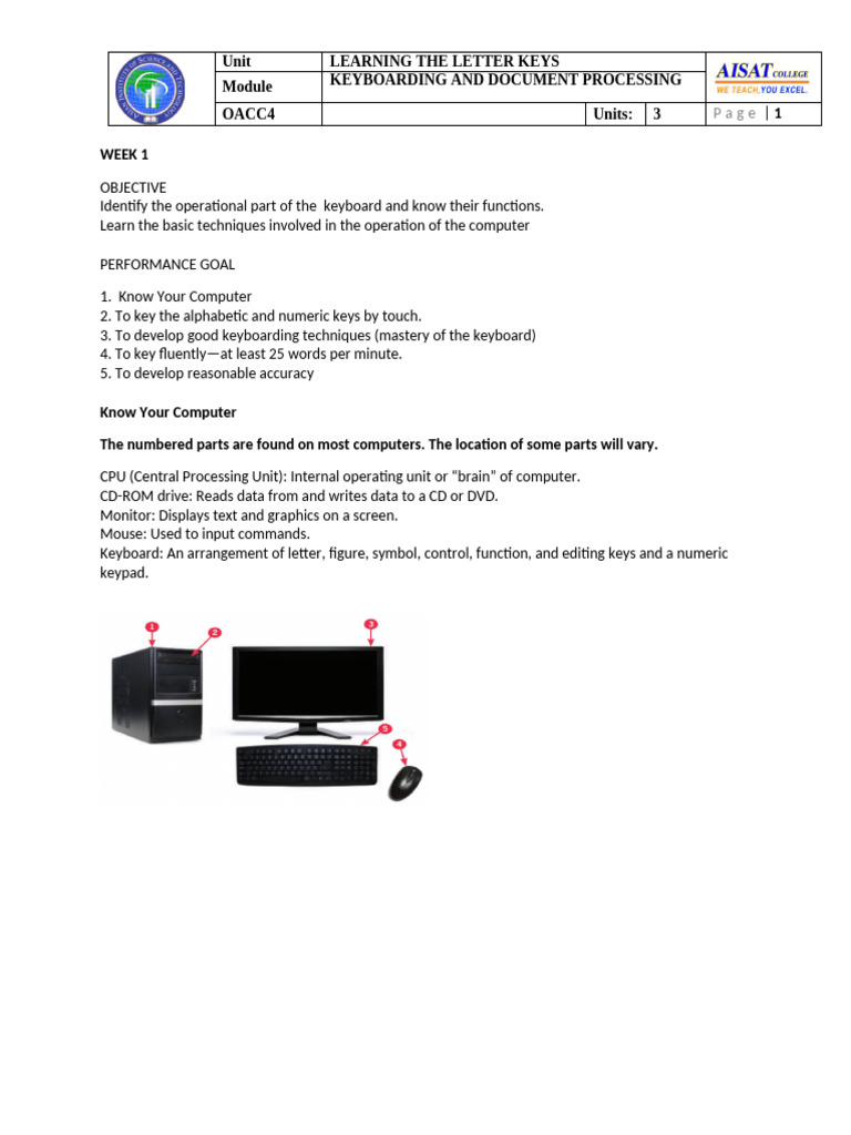 Week 1 | PDF | Computer Keyboard | Input/Output