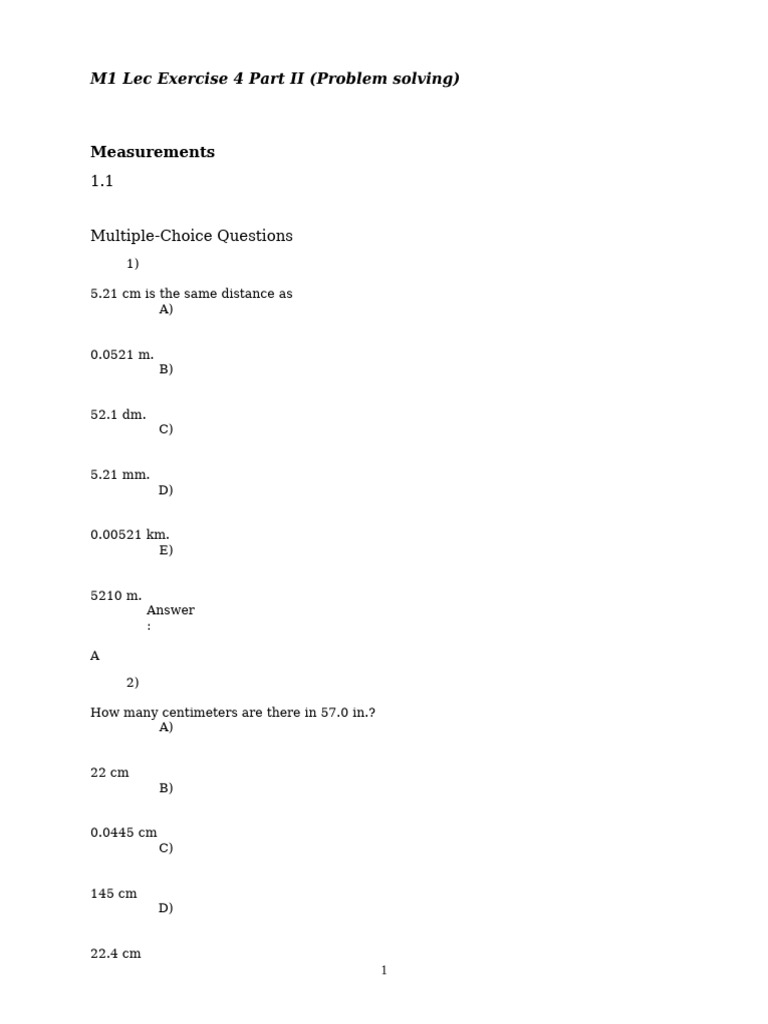 M1 Lec Exercise 4 Part II (Problem Solving) | PDF | Density | Litre M1 Lec Exercise 4 Part II (Problem Solving) | PDF | Density | Litre
