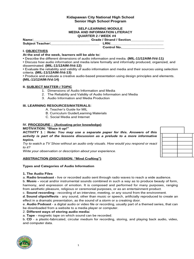 MIL QUARTER 2 WEEK 4 Module | PDF | Digital Audio | Usb Flash Drive