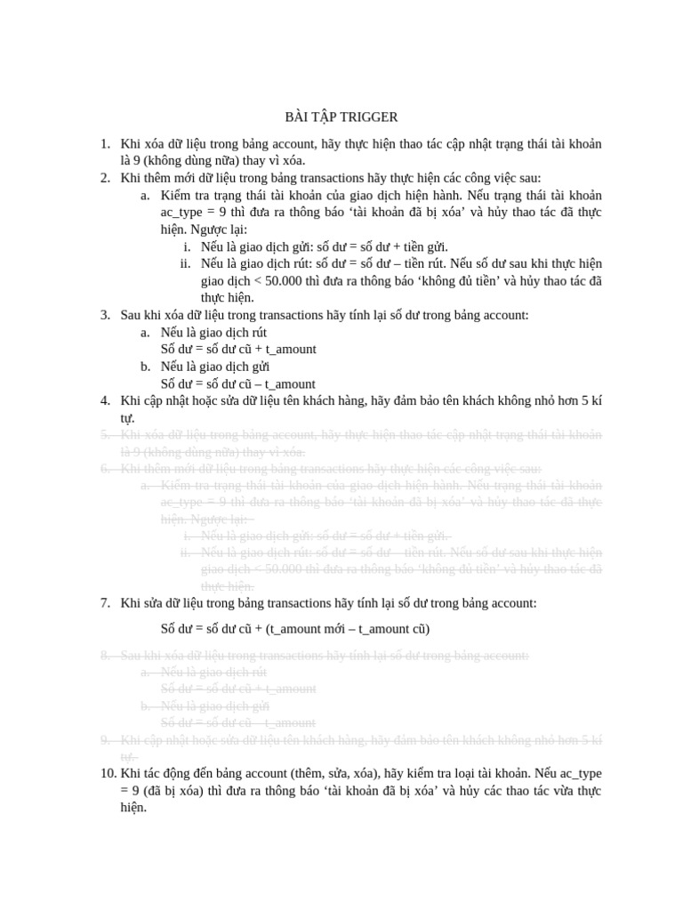 BÀI TẬP TRIGGER | PDF