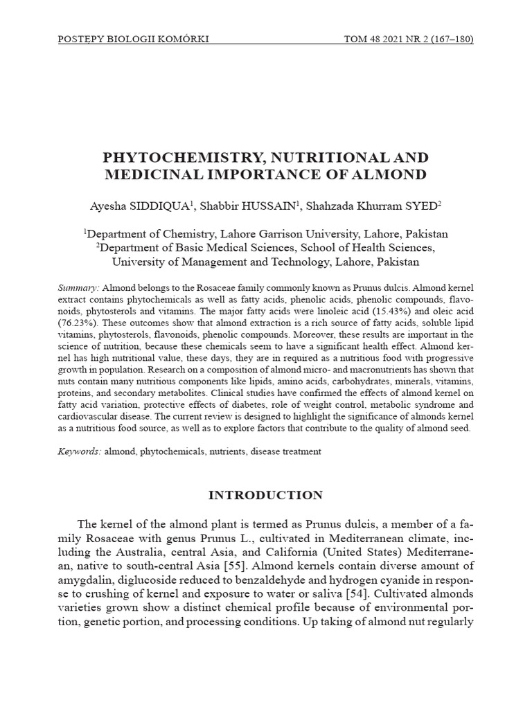 PHYTOCHEMISTRY,_NUTRITIONAL_AND_MEDICINAL_IMPORTANCE_OF_ALMOND | PDF ...