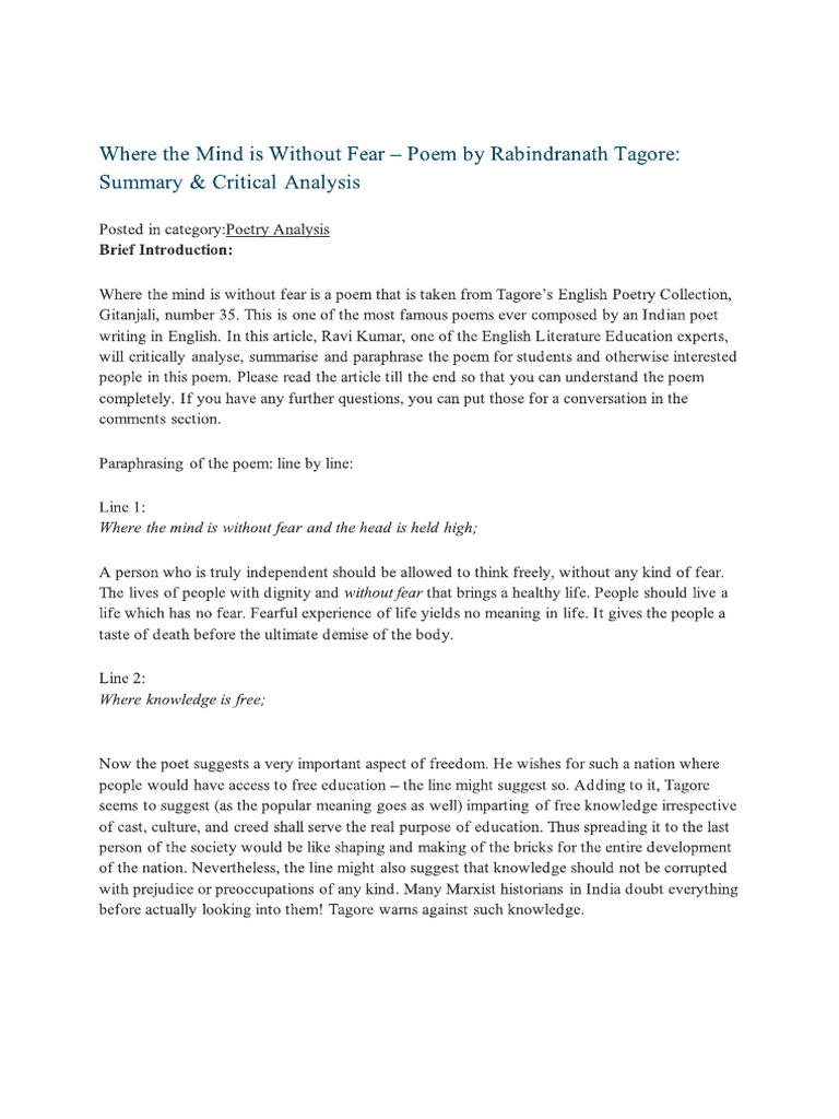 Where The Mind Is Without Fear | PDF