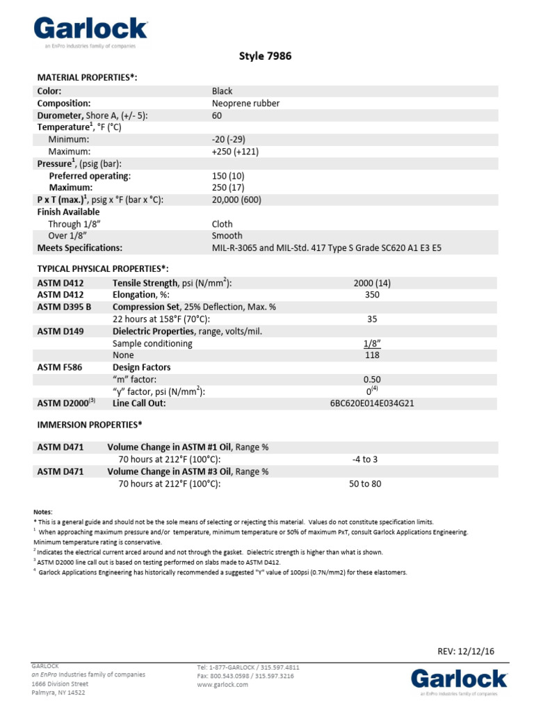 Garlock Style 7986 Spec Sheet - (NA) 2016-12 EN | PDF | Applied And ...