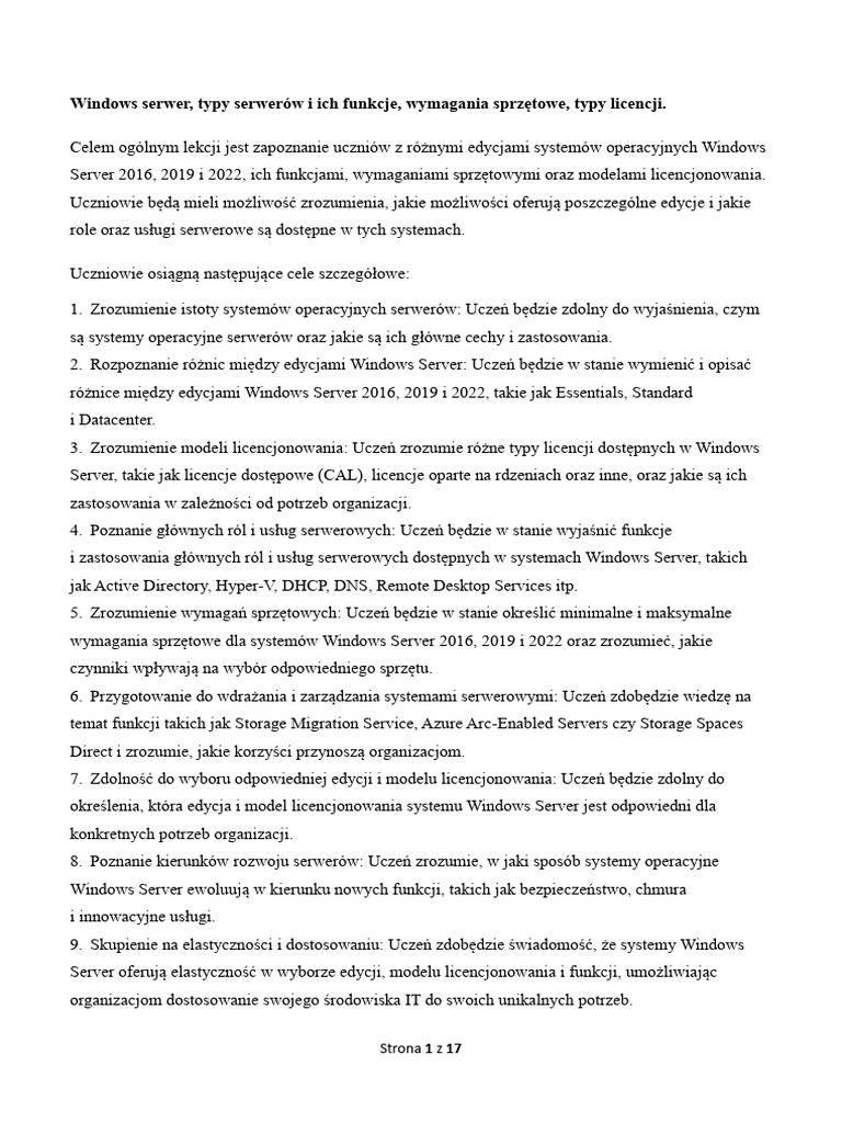 3 Typy Serwerow Funkcje Wymagania Typy Licencji | PDF