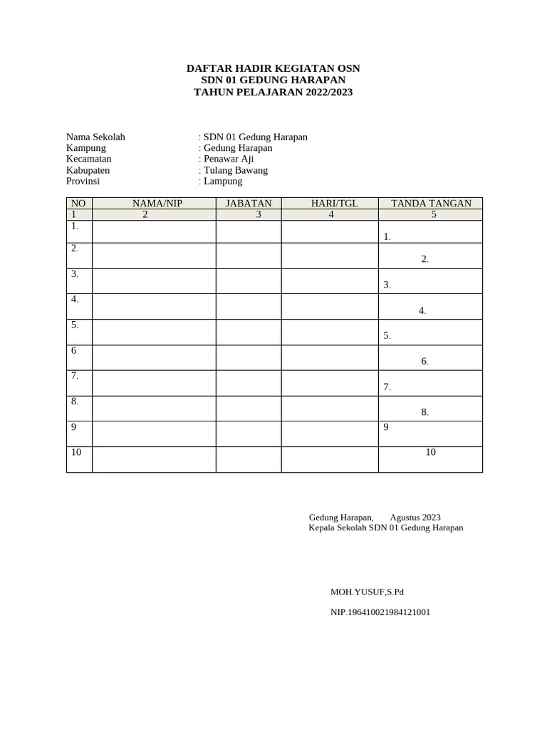 18.DAFTAR HADIR Kegiatan OSN | PDF