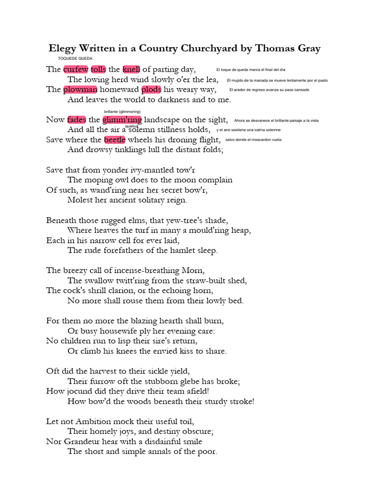 Elegy Written in A Country Churchyard by Thomas Gray | PDF