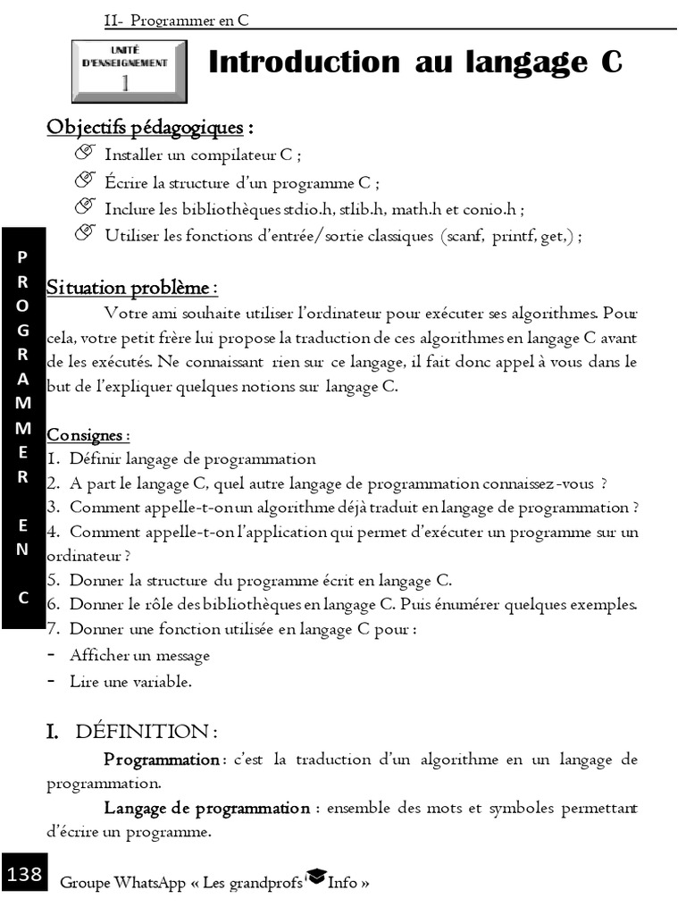 Initiation Programmation C | PDF | C (Langage de programmation) | Compilateur