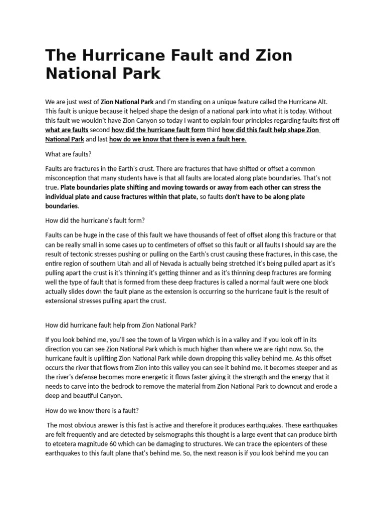The Hurricane Fault and Zion National Park | PDF | Plate Tectonics ...