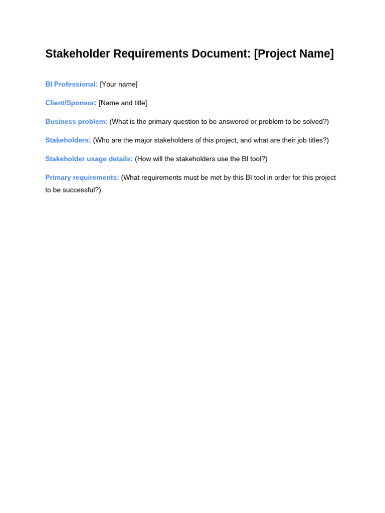 Stakeholder Requirements Document TEMPLATE | PDF