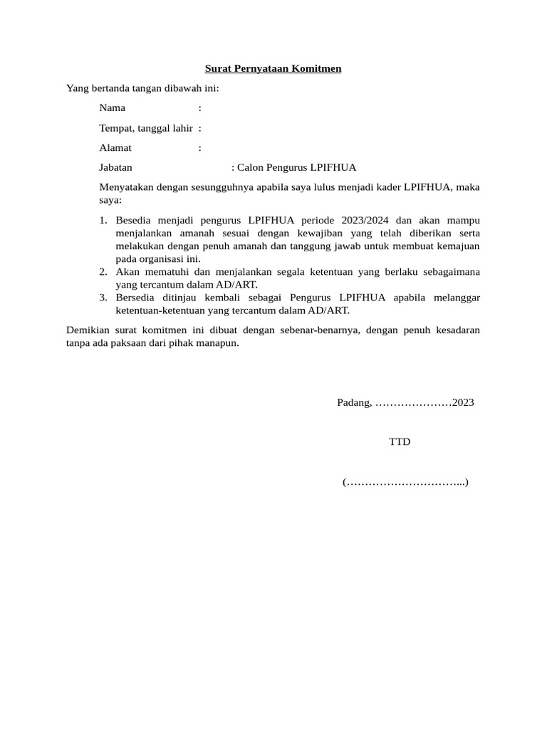 Surat Pernyataan Komitmen - 112406 | PDF