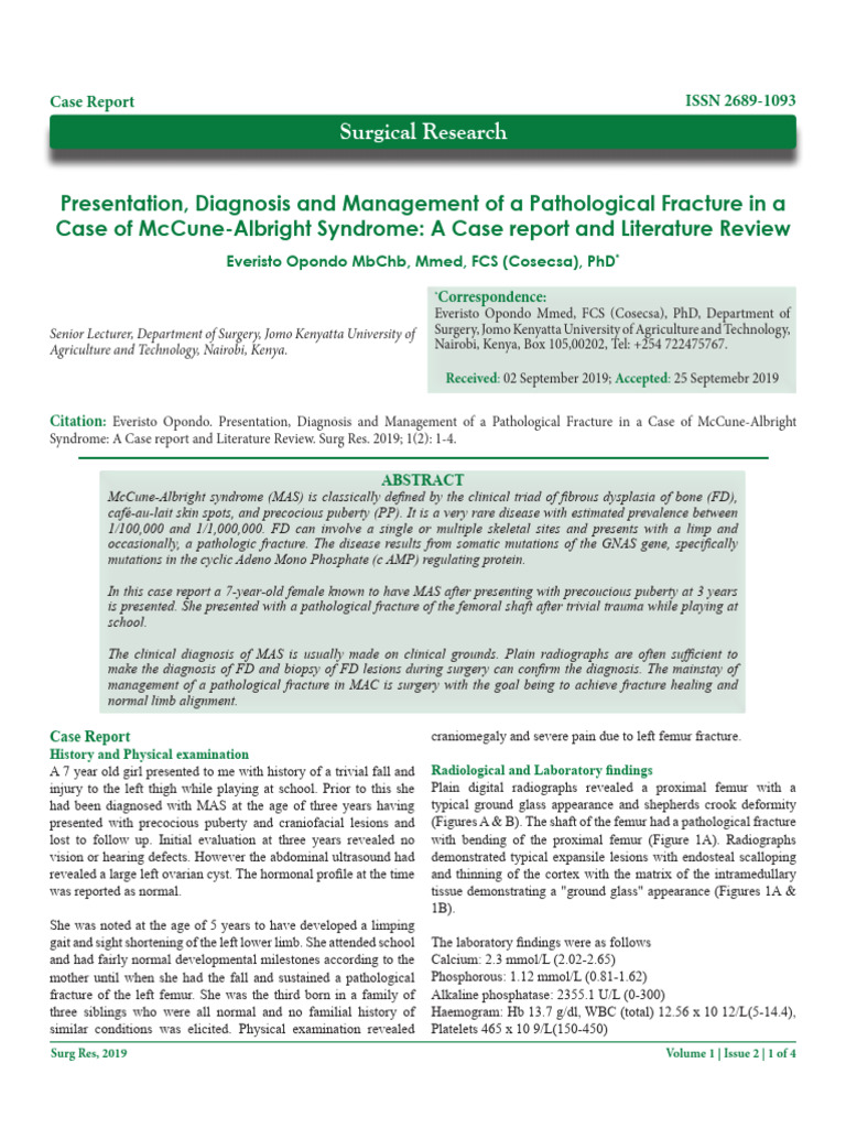 Pathological Fracture in McCune-Albright Syndrome | PDF | Medical ...