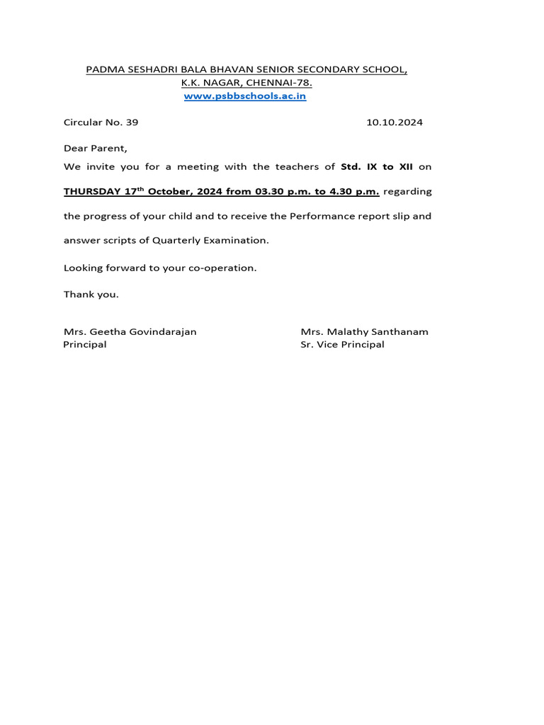 STD - Ix To Xii Openday Circular For Quarterly Examination | PDF