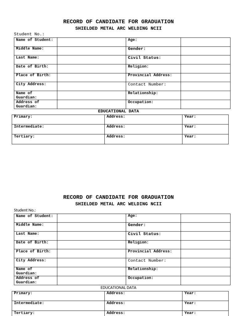 FORM 9 SMAW NCII - To Be Filled Up | PDF