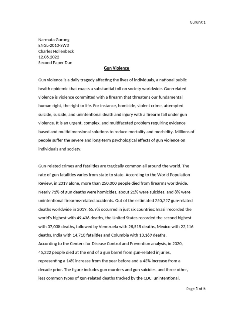 Assignment Essay - Gun Violence Rates and Ways To Prevent | PDF | Gun ...